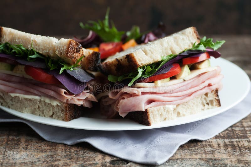 Ham Sandwich stock photo. Image of wooden, country, lettuce - 46883336