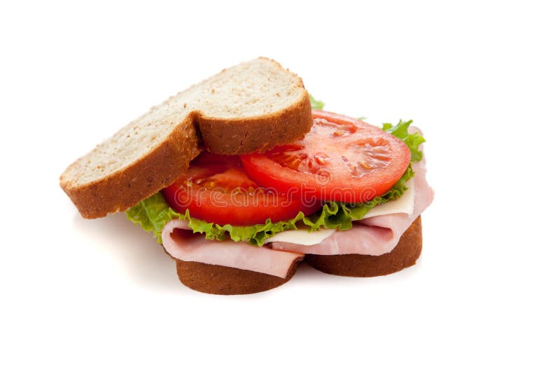 A Ham Sandwich on Wheat on a White Background Stock Photo - Image of ...