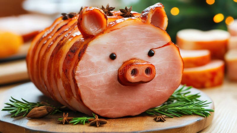 A Ham Shaped Like a Pig Sits on Top of Some Wood, AI Stock Image ...