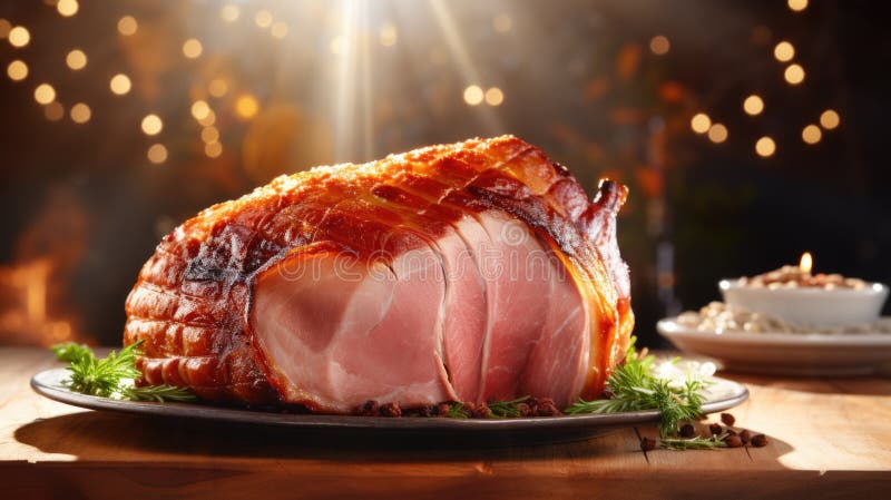 A Ham is Sitting on a Plate on a Table Stock Illustration ...