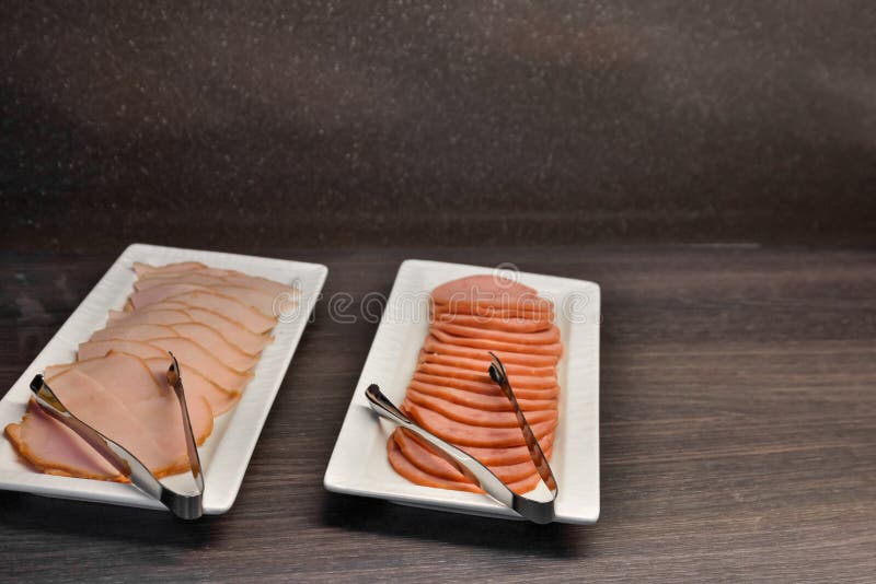 Ham Sliced and Served on Plate for Self Service Breakfast Stock Photo ...
