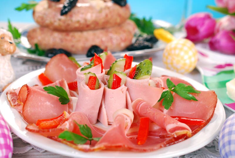 Ham Slices on the Plate for Easter Stock Image - Image of fresh, buffet ...