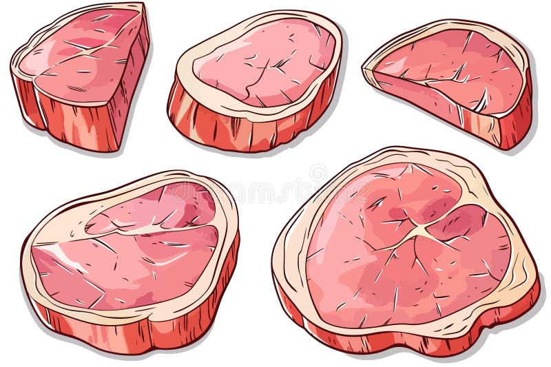 Ham Slices Set Isolated Illustration Stock Vector - Illustration of gastronomy, meal: 362494533