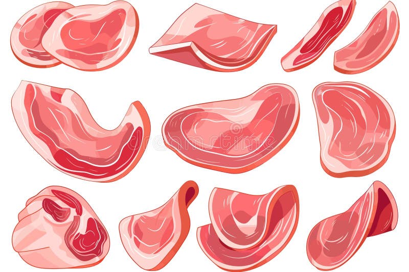 Ham Slices Set Isolated Illustration Stock Vector - Illustration of ...