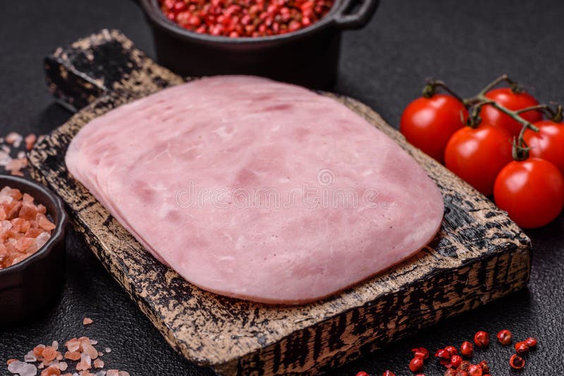 Ham, Spam with Salt, Spices and Herbs Cut into Slices Stock Photo ...