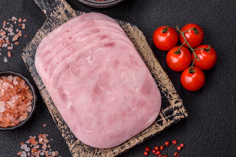 Ham, Spam with Salt, Spices and Herbs Cut into Slices Stock Image ...