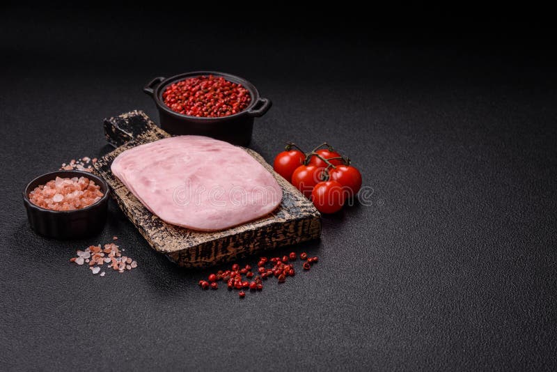 Ham, Spam with Salt, Spices and Herbs Cut into Slices Stock Photo ...