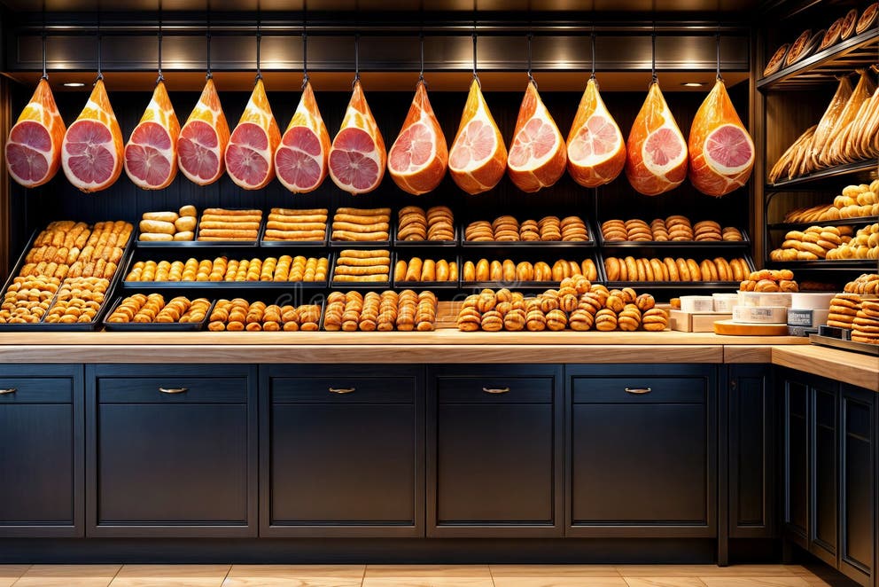 Ham Store. Display of Ham in a Butcher Shop Stock Illustration ...