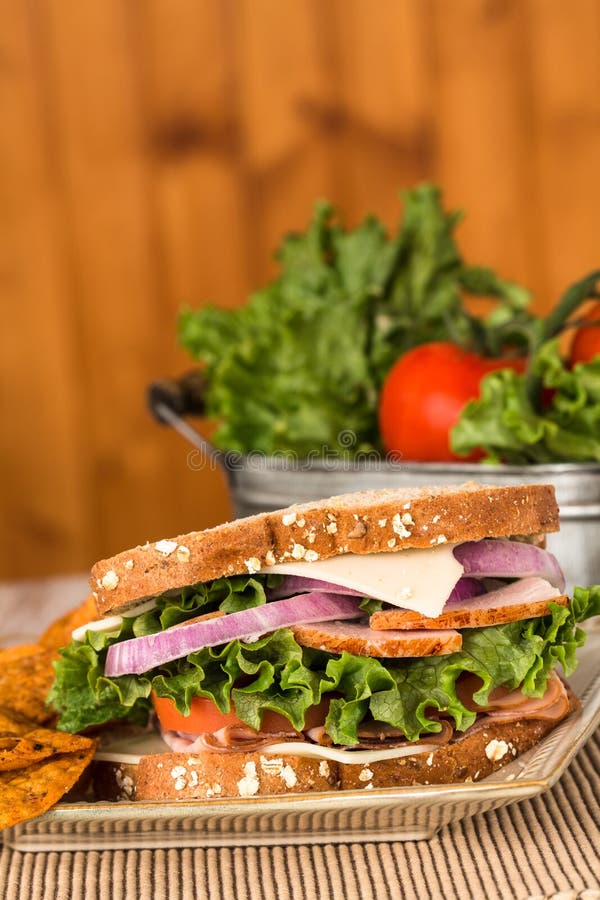 Ham Turkey Swiss Cheese Sandwich Lunch Stock Image Image Of Chips