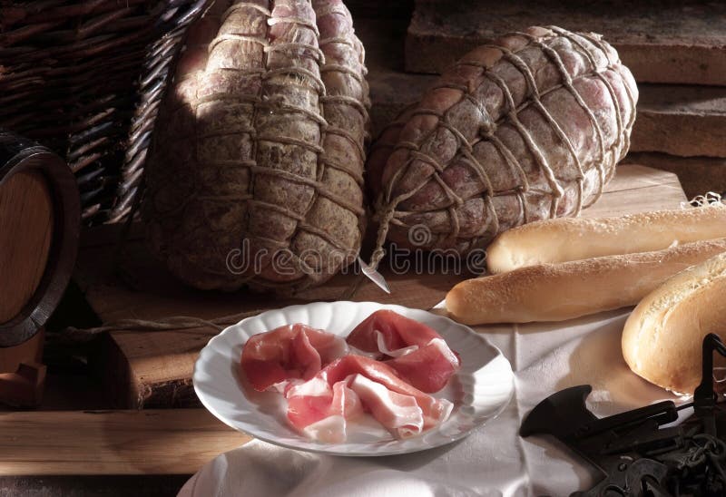 Typical Whole Culatello with Some Slices Stock Photo - Image of plate ...