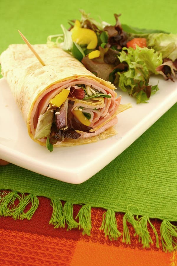 Ham wrap and salad stock image. Image of plate, junk, fresh - 8144317