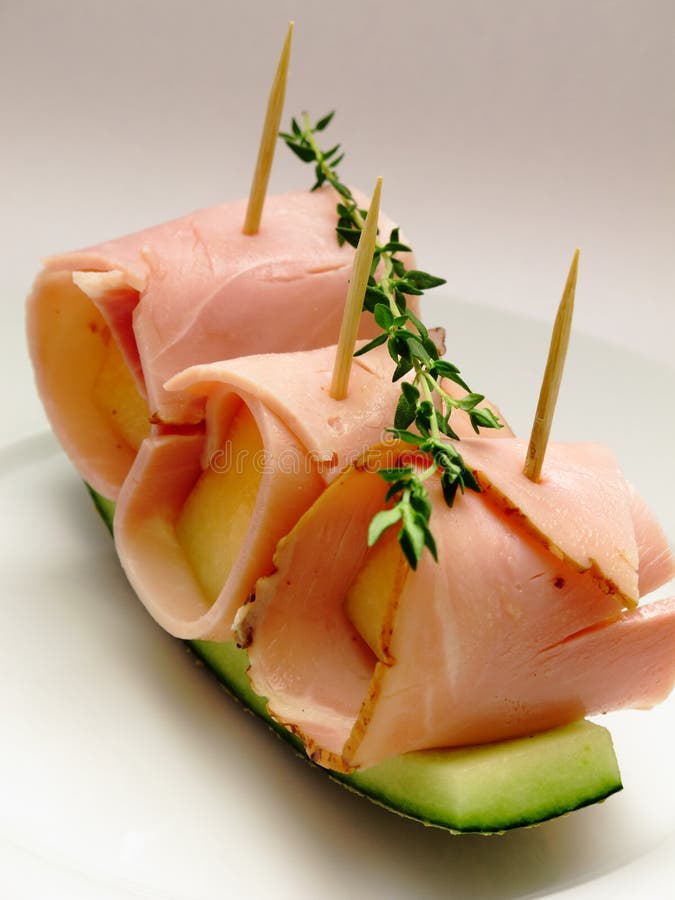 Ham Wrapped Rock Melon stock image. Image of pink, rock - 17954341