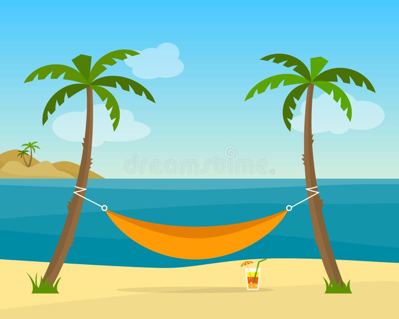 Hamaca entre las palmeras ilustración del vector. Ilustración de arte ...