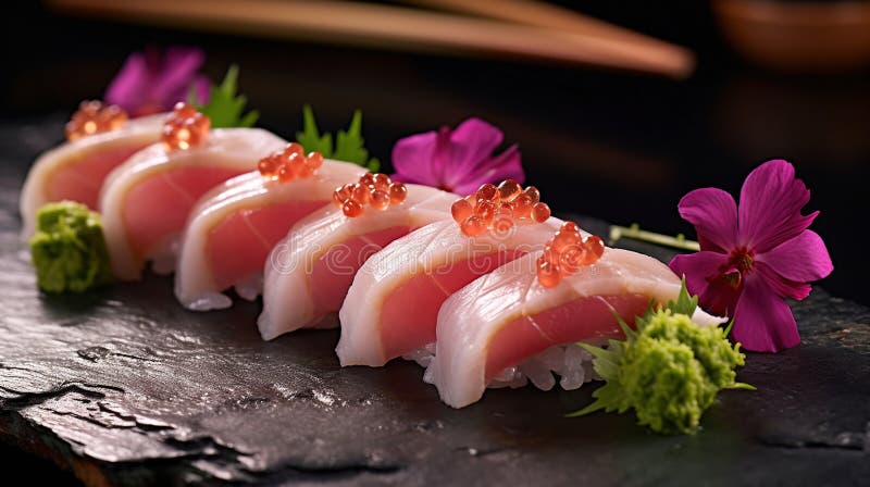 Hamachi Sushi at Sushi Bar Generative AI Stock Illustration ...
