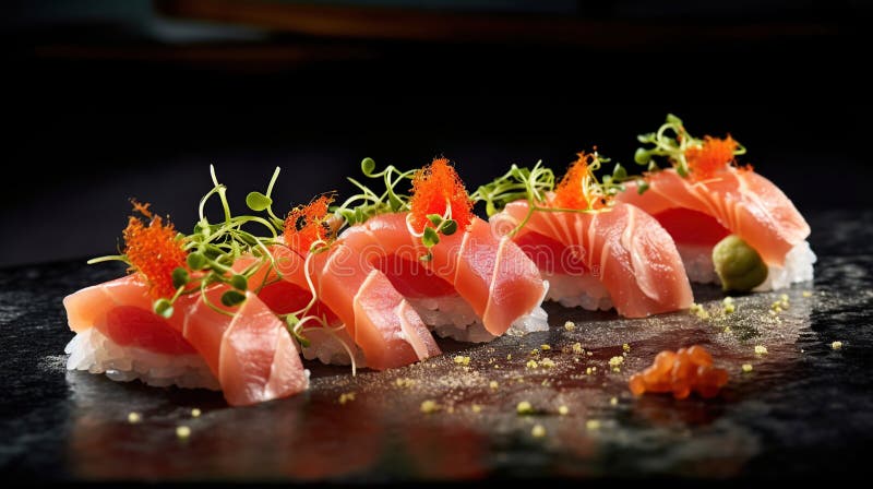 Hamachi Sushi at Sushi Bar Generative AI Stock Illustration ...