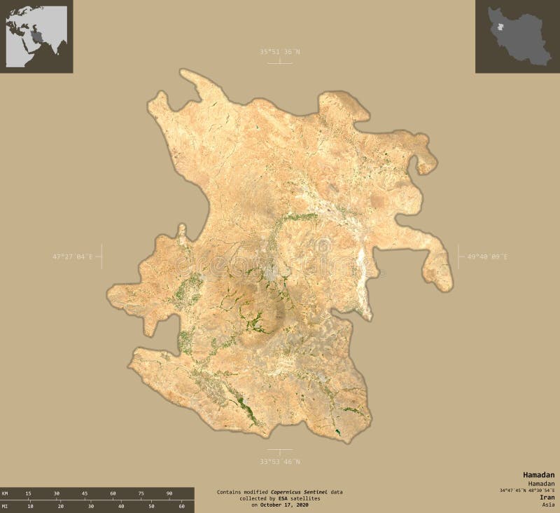 Hamadan, Iran - Composition. Sentinel-2 Satellite Stock Illustration ...