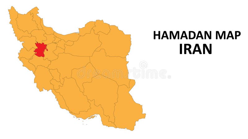 Hamadan Map Highlighted on the Iran Map with Detailed State and Region ...