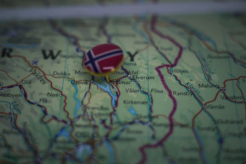 Hamar Pinned on a Map with the Flag of Norway Stock Image - Image of ...