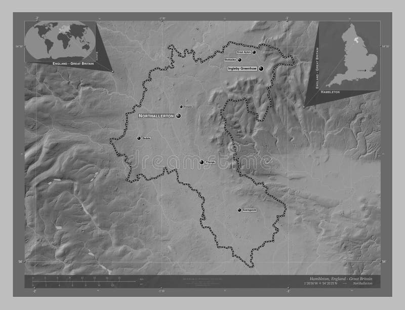 Hambleton, England - Great Britain. Grayscale. Labelled Points O Stock ...