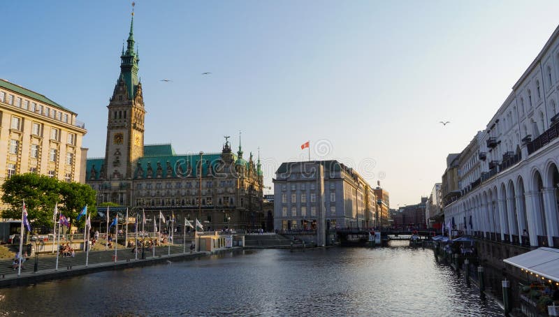 Hamburg City Hall and Alster River Editorial Stock Photo - Image of ...