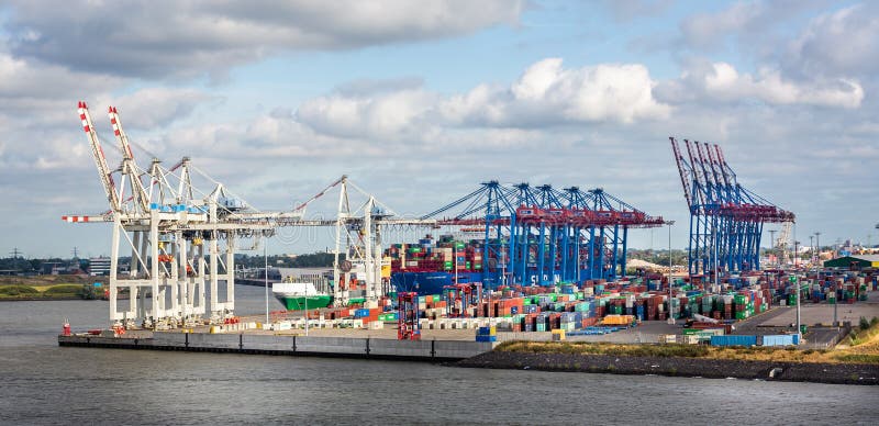 Hamburg Container Port with Container Ship Ibeing Loaded in Hamburg ...
