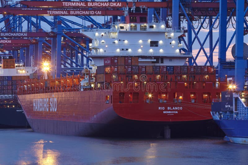 Hamburg Container Vessel Loaded And Unloaded At Terminal Editorial