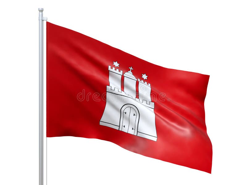 Hamburg Flag Waving on White Background, Close Up, Isolated. 3D Render ...