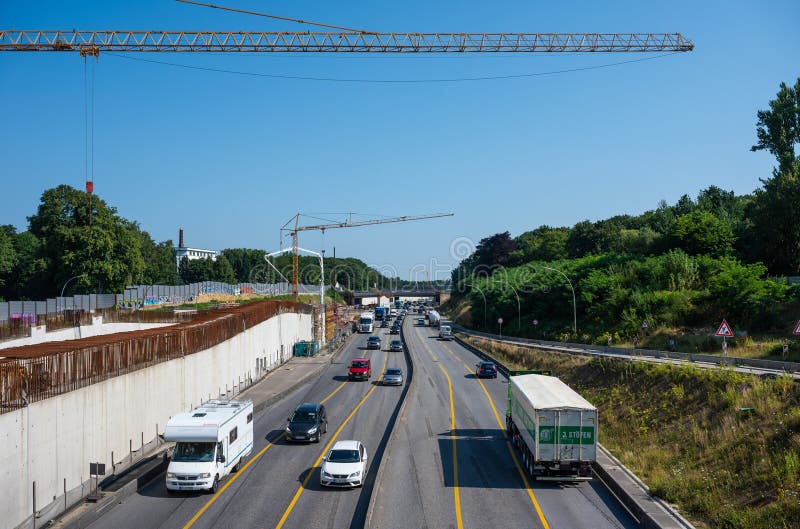 Hamburg, Germany - Construction Works at the A7 Highway Editorial Photo ...