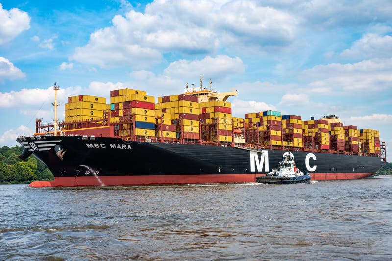 Hamburg, Germany - Container Cargo Ship of MSC at the River Elbe ...