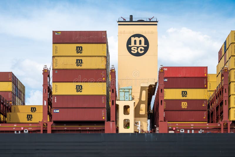 Hamburg, Germany - Container Cargo Ship of MSC at the River Elbe ...