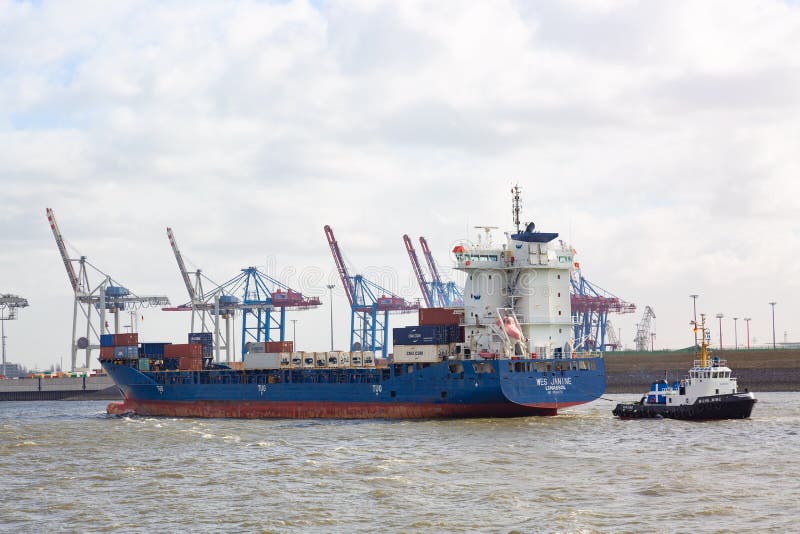 Hamburg, Germany - March, 2019: Container Ship in Cargo Port of Hamburg ...
