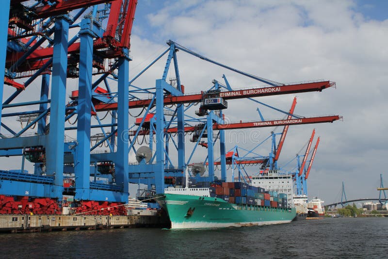 Hamburg Harbor Container Ship Editorial Photography - Image of ship ...