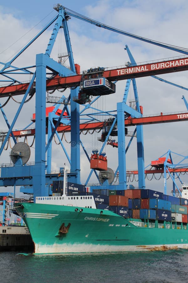 Hamburg Harbor Container Ship Editorial Photography - Image of economy ...