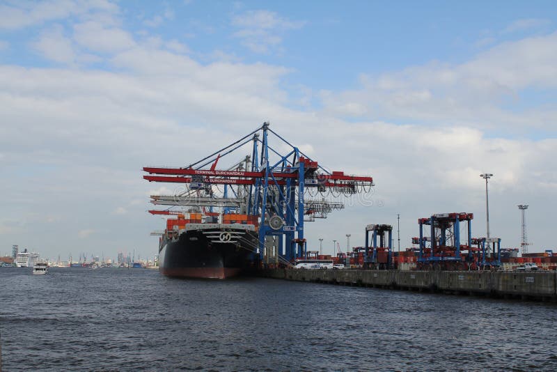 Hamburg Harbor Container Ship Editorial Stock Image - Image of export ...