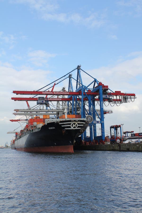 Hamburg Harbor Container Ship Editorial Image - Image of loading ...