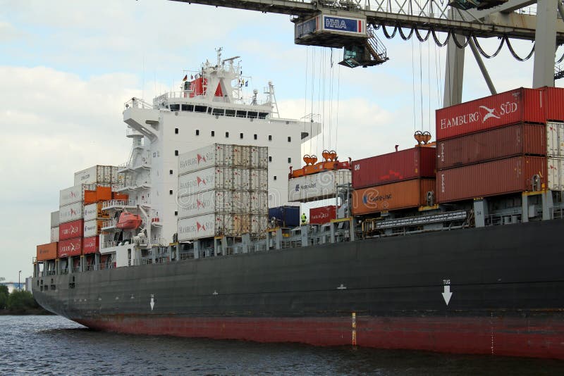 Hamburg Harbor Container Ship Editorial Image - Image of container ...