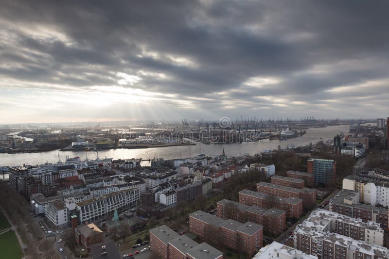 Hamburg Harbor Germany from Above Stock Photo - Image of houses, europe ...