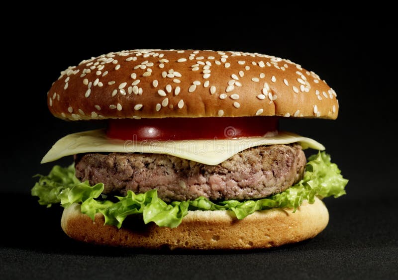 Hamburger Against Black Background Stock Image - Image of food ...