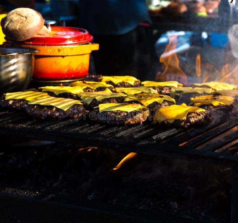 Hamburger Being Grilled Over a Wood Fire Stock Image - Image of fresh ...