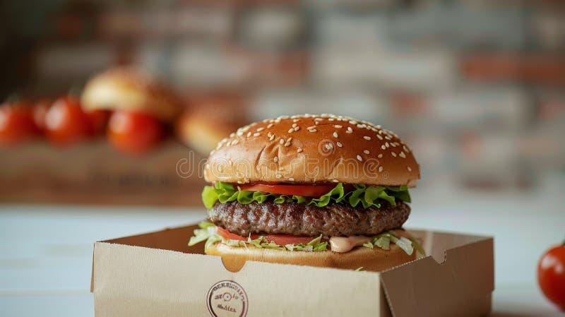 Hamburger in Box on Table stock photo. Image of tasty - 318122860
