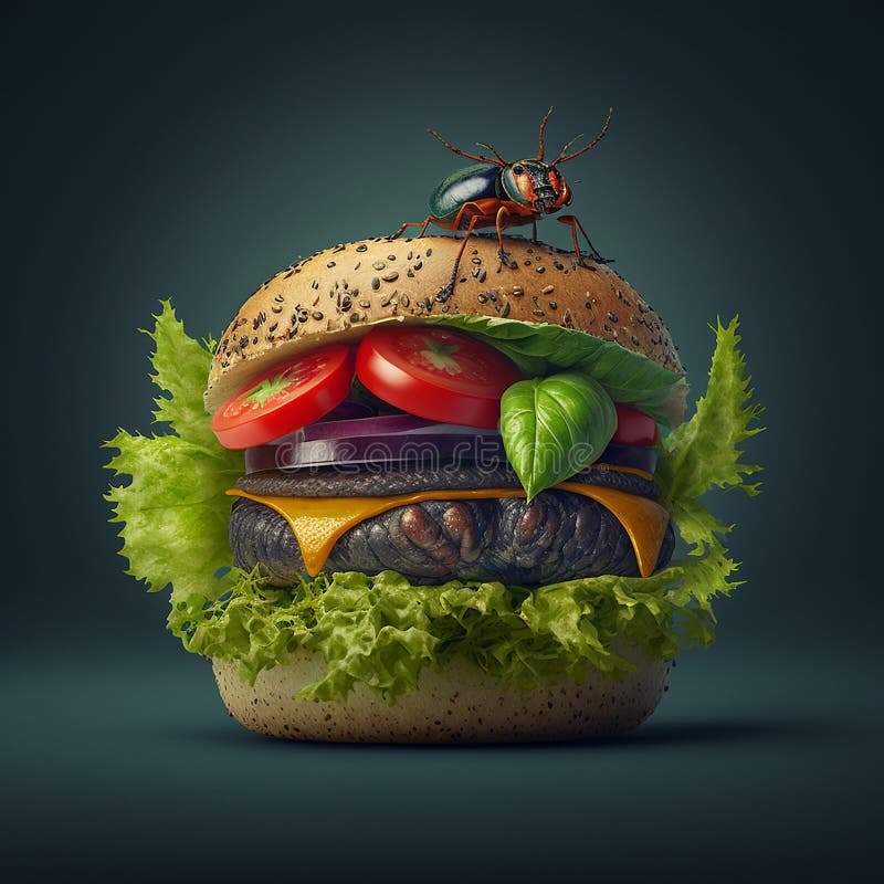 A Hamburger with a Bug on it Stock Illustration - Illustration of fruit ...