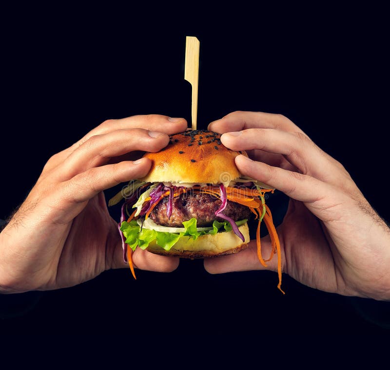 Hamburger Burger with Beef, Carrot, Cabbage and Onion in Man Han Stock ...