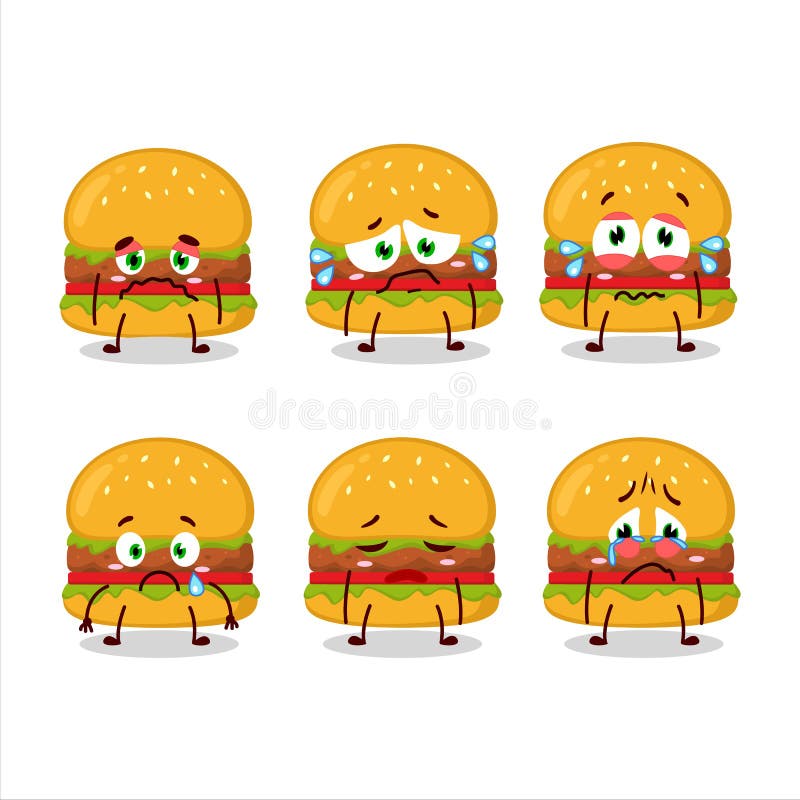 Crying Burger Character Fast Food Stock Vector - Illustration of burger ...