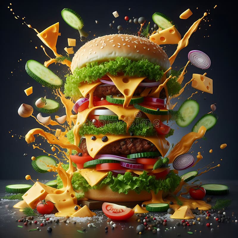 Burger Exploding Stock Illustrations – 377 Burger Exploding Stock ...