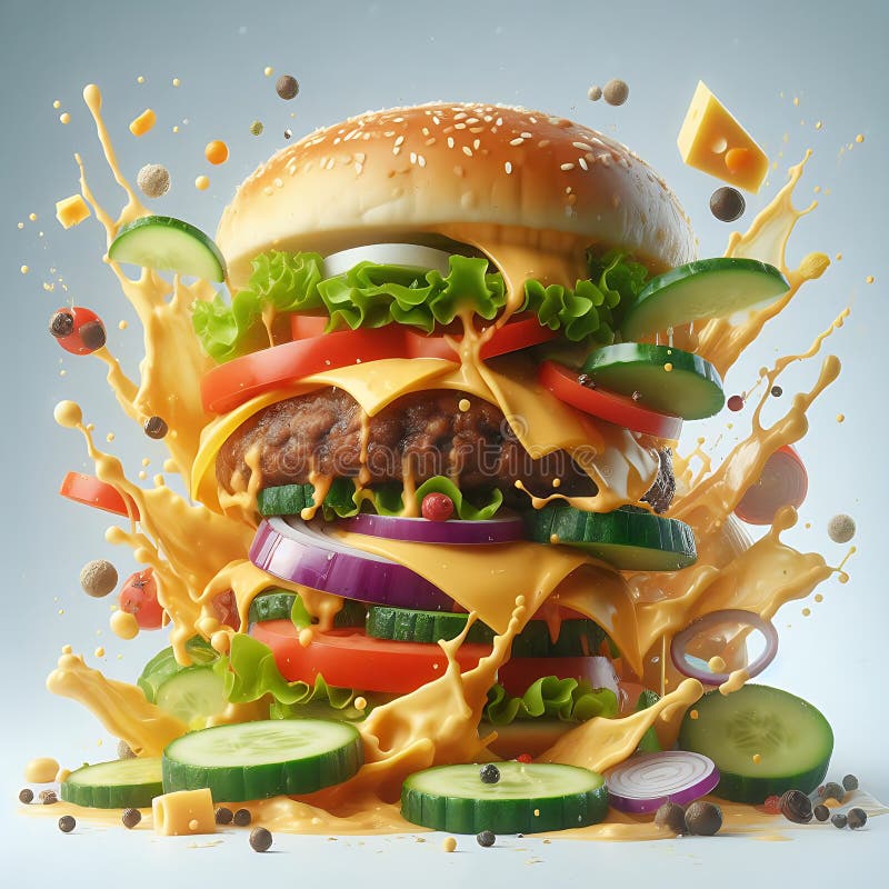 Burger Exploding Stock Illustrations – 377 Burger Exploding Stock ...