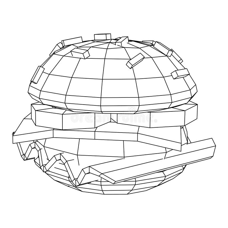 Hamburger or Cheeseburger Wireframe Low Poly Mesh Stock Vector ...