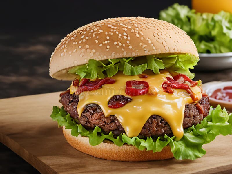 A Hamburger in a Close-up Photo Stock Illustration - Illustration of ...