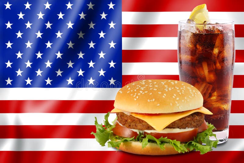 Hamburger and Cola with Usa Flag. Stock Photo - Image of slice, ketchup ...