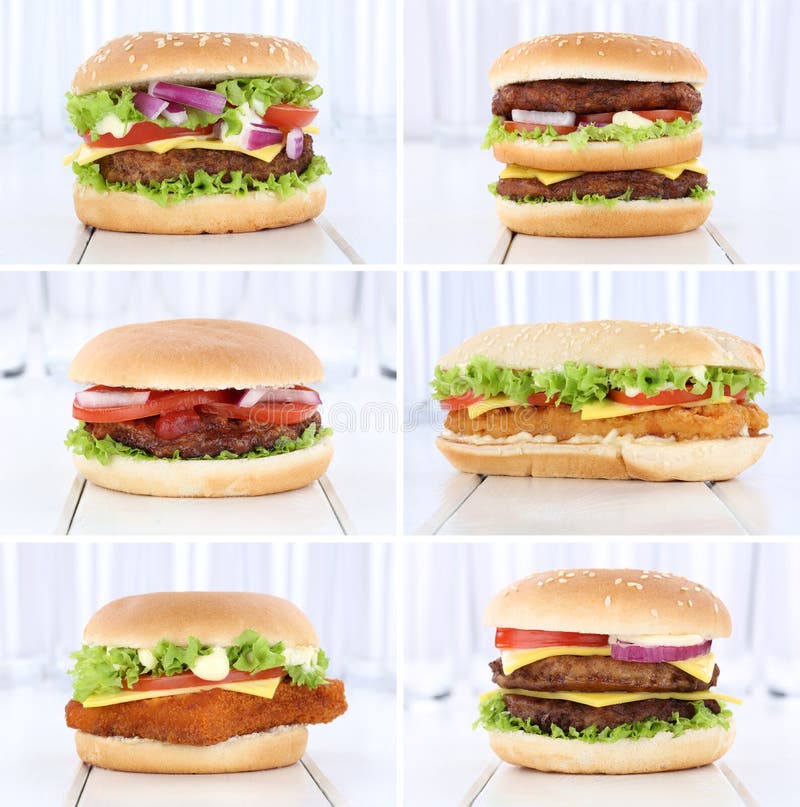 Hamburger Collection Set Cheeseburger Burger Fresh Tomatoes Lettuce ...
