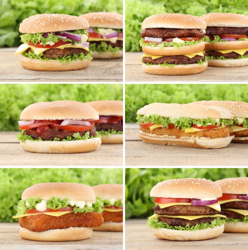 Hamburger Collection Set Cheeseburger Fresh Burger Tomatoes Cheese ...